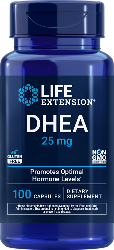 DHEA 25 mg, 100 capsules. Dehydroepiandrosterone Supplement - Life Extension