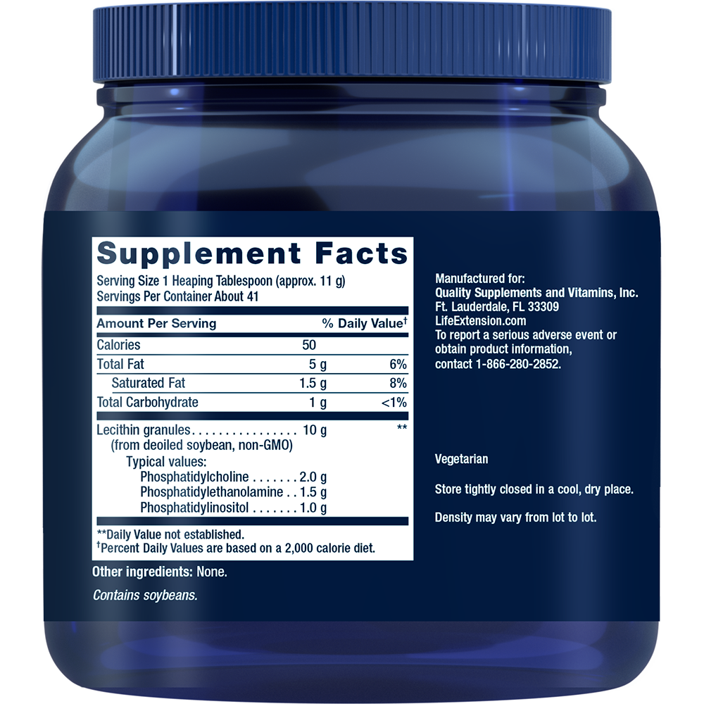 Lecithin Supplement. 97% Phosphatides De-Oiled. 454 grams - Life Extension