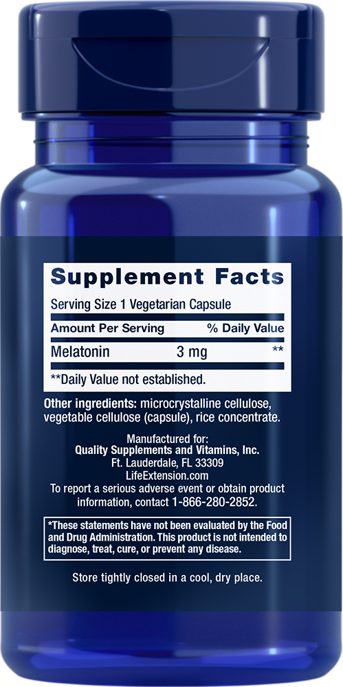 Melatonin For Optimal Sleep. 3 mg, 60 vegetarian capsules. - Life Extension