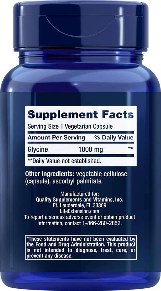 Glycine, 1000 mg, 100 vegetarian capsules - Life Extension