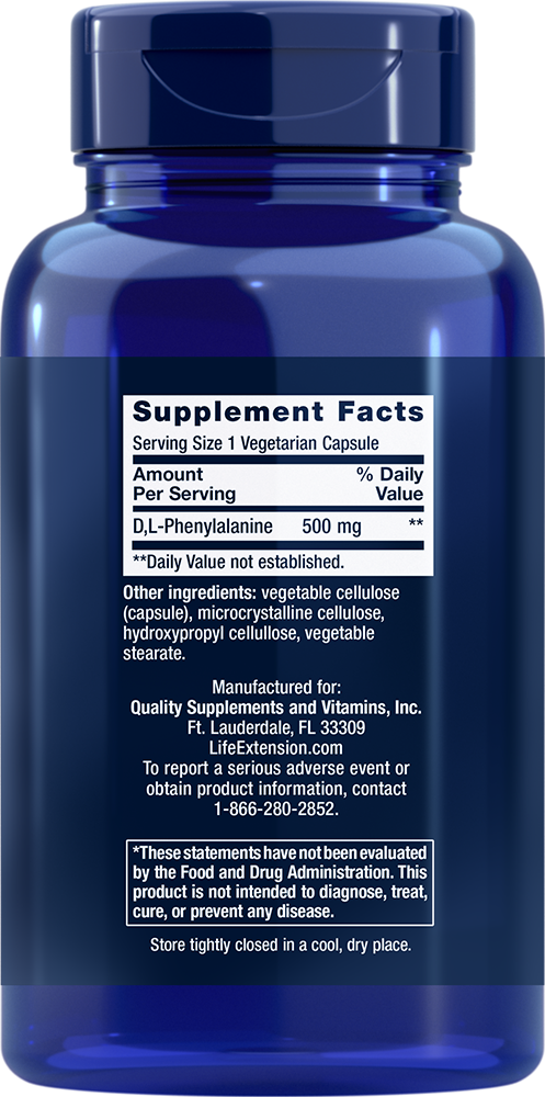 D, L-Phenylalanine Capsules, 500 mg, 100 vegetarian capsules - Life ...