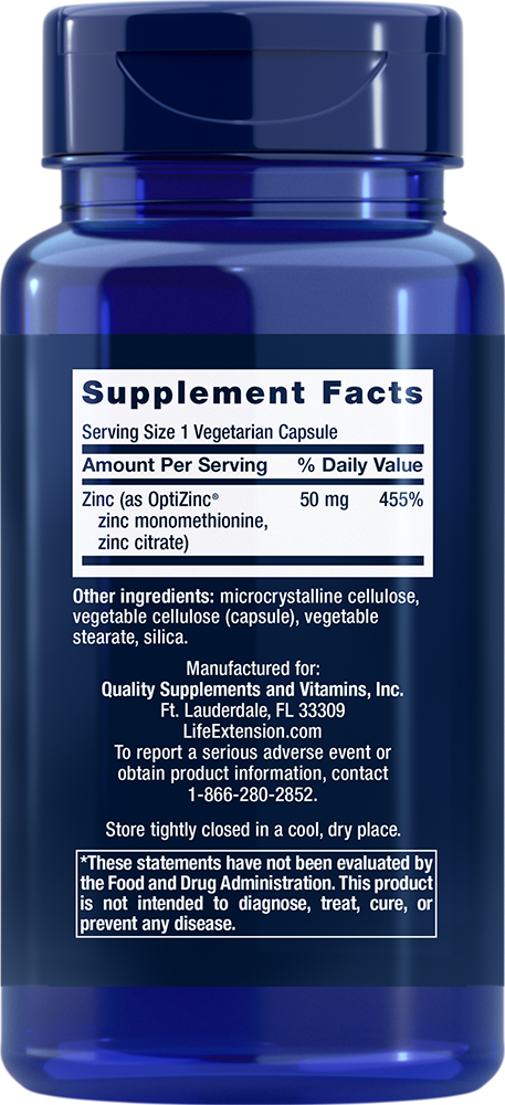 Zinc Caps, 50 mg, 90 vegetarian capsules - Life Extension