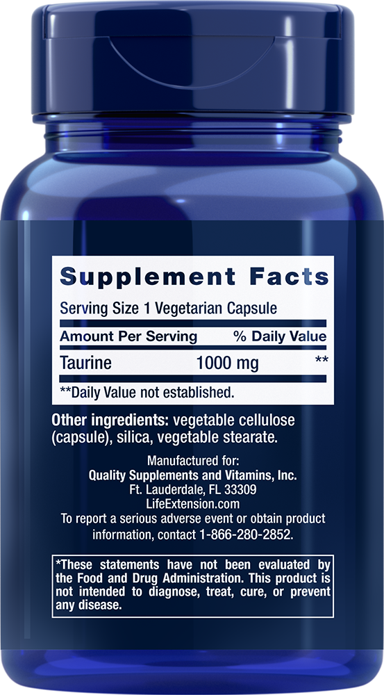 Taurine, 1000 mg, 90 vegetarian capsules - Life Extension