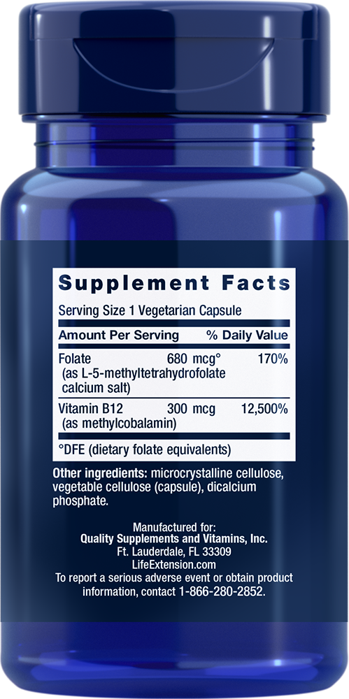 BioActive Folate & Vitamin B12, 90 vegetarian capsules - Life Extension