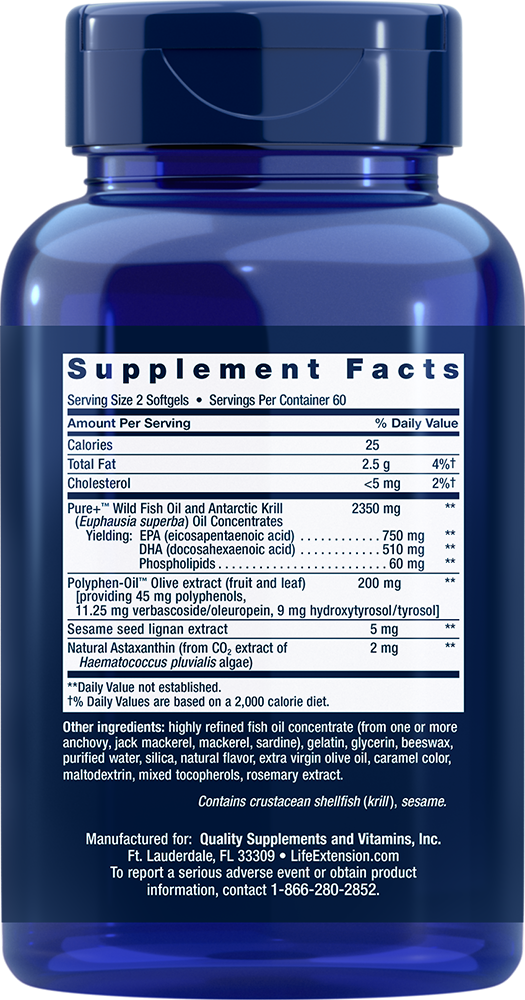 Super Omega-3 Plus EPA/DHA Fish Oil, Sesame Lignans, Olive Extract, Krill & Astaxanthin, Krill ...