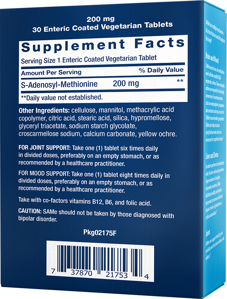 SAMe, 200 mg, 30 enteric coated vegetarian tablets - Life Extension