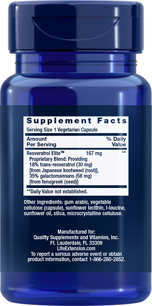 Resveratrol Elite™, 30 vegetarian capsules - Life Extension