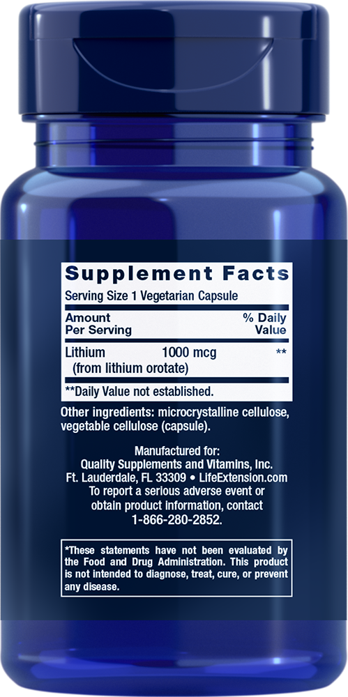 Lithium, 1000 mcg, 100 capsules - - Life Extension